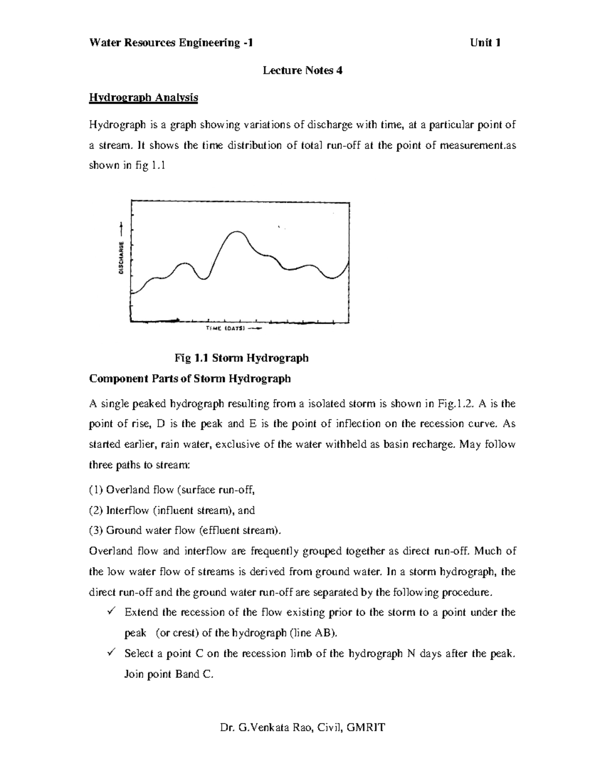 Unit-2 - WRE. LECTURE NOTES - Lecture Notes 4 Hydrograph Analysis ...