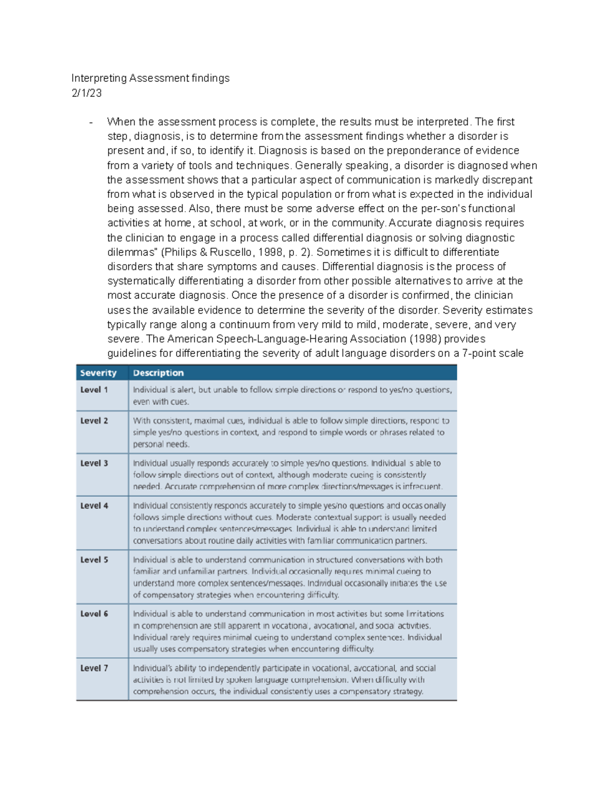 Interpreting Assessment findings - Interpreting Assessment findings 2/1 ...