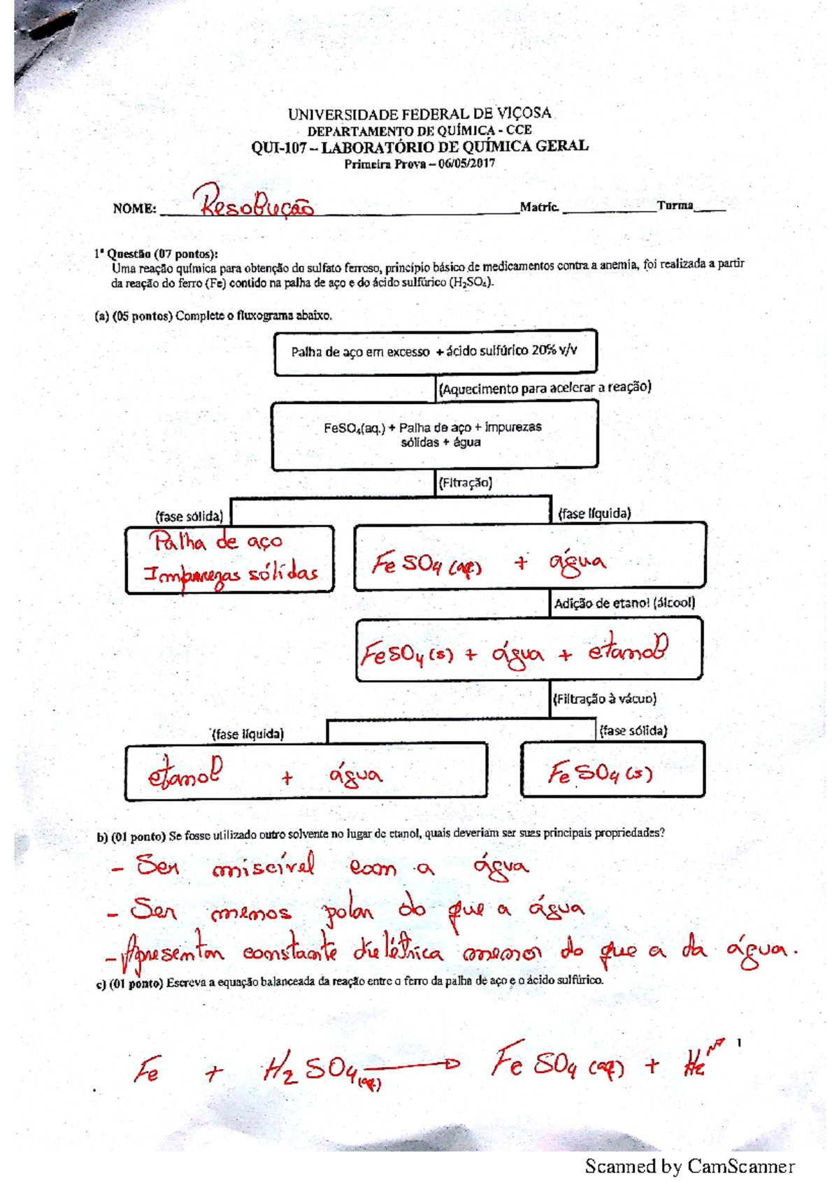 P1 prova lab química - p1 de 2017 com gabarito - UNIVERSIDADE FEDERAL ...