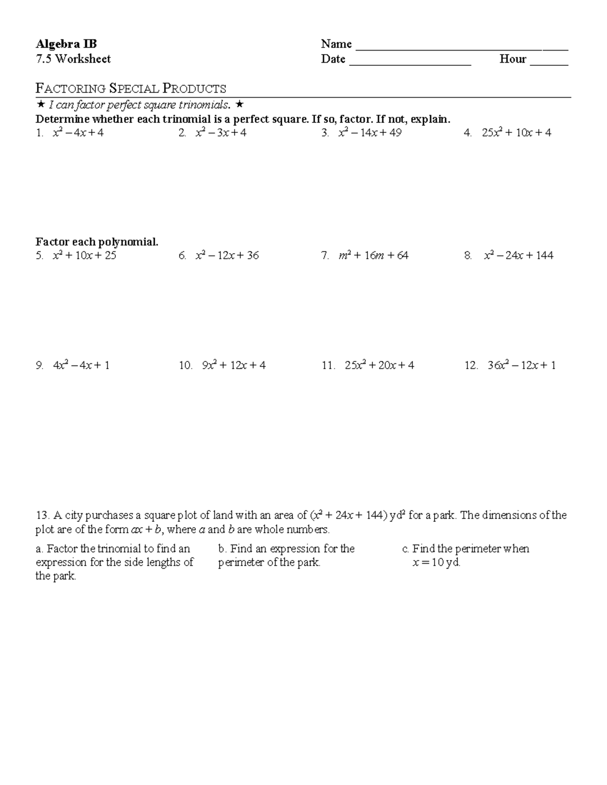 7 - MATH - Algebra IB Name _________________________________ 7 ...