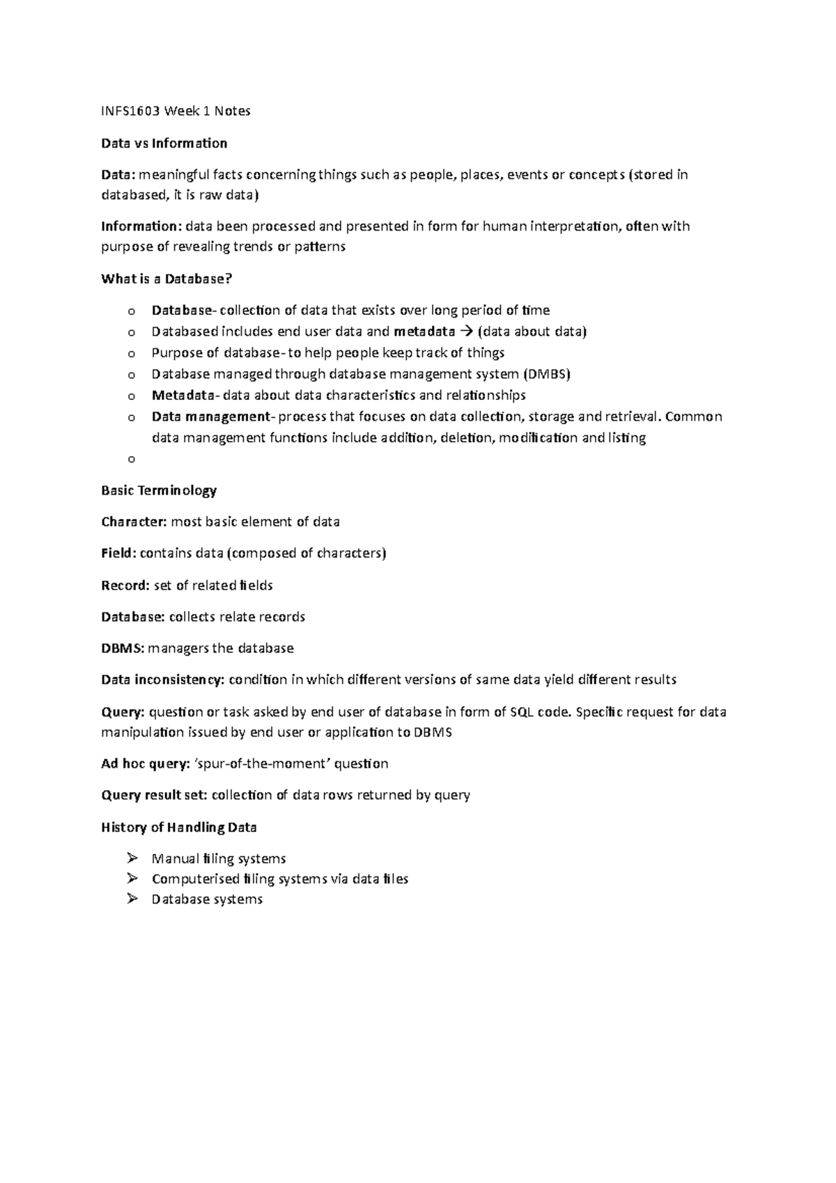 Week 1 Notes INFS1603 Week 1 Notes Data Vs Information Data week-1-notes-infs1603-week-1-notes-data-vs-information-data