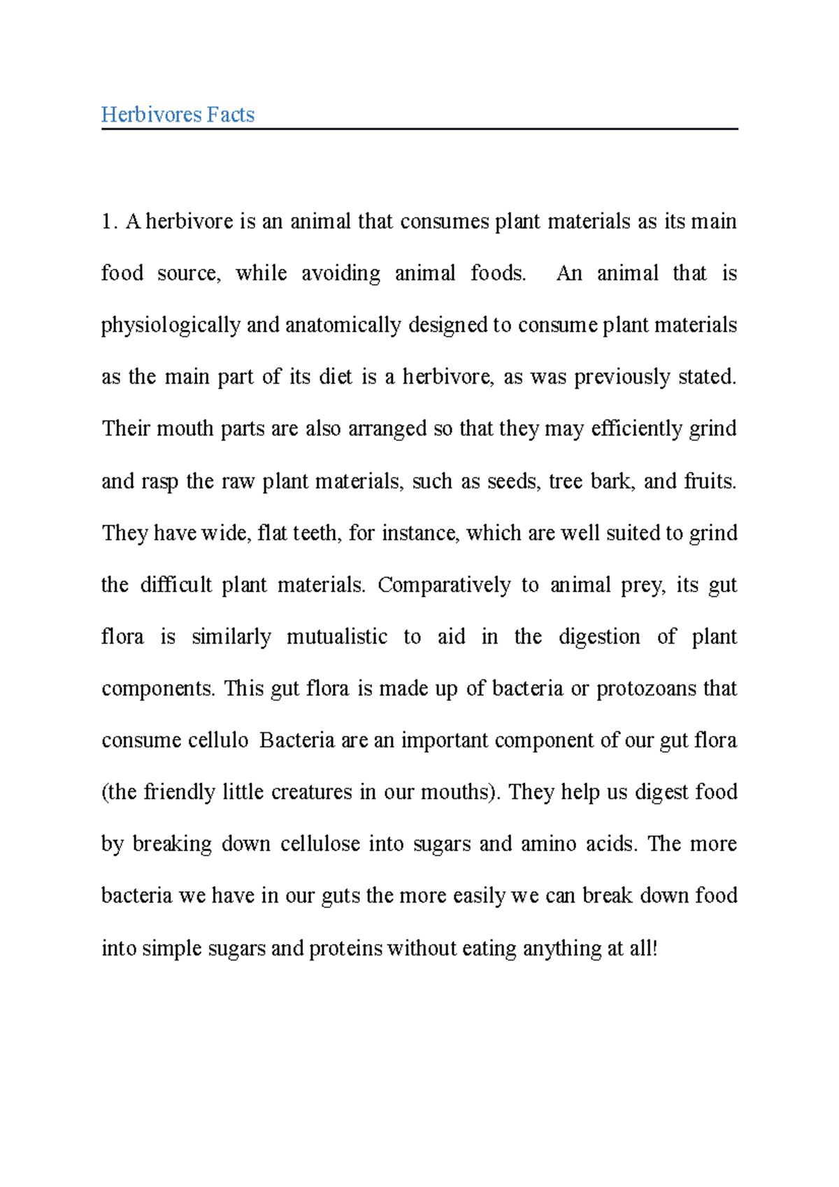 Herbivores Facts - class fun - Herbivores Facts A herbivore is an ...