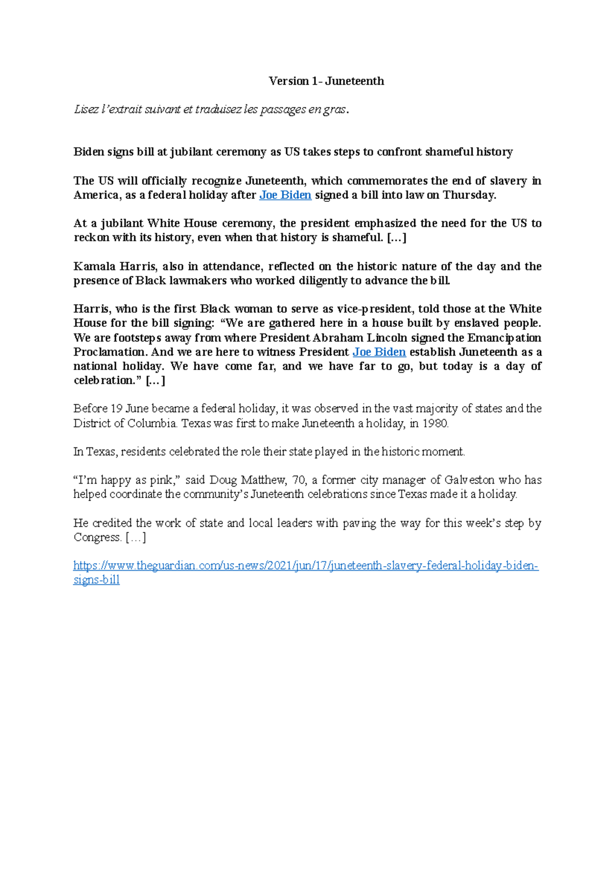 Version 1-Juneteenth -aaaa - Version 1- Juneteenth Lisez l’extrait ...