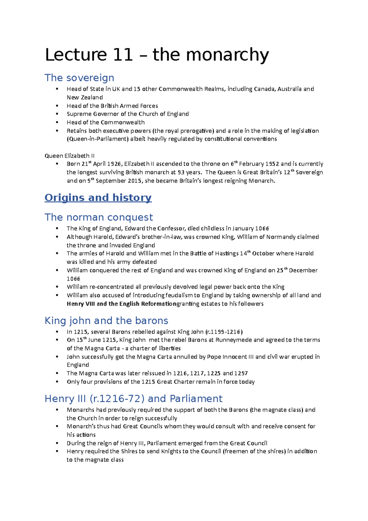 Lecture 11 – the monarchy - Lecture 11 – the monarchy The sovereign ...
