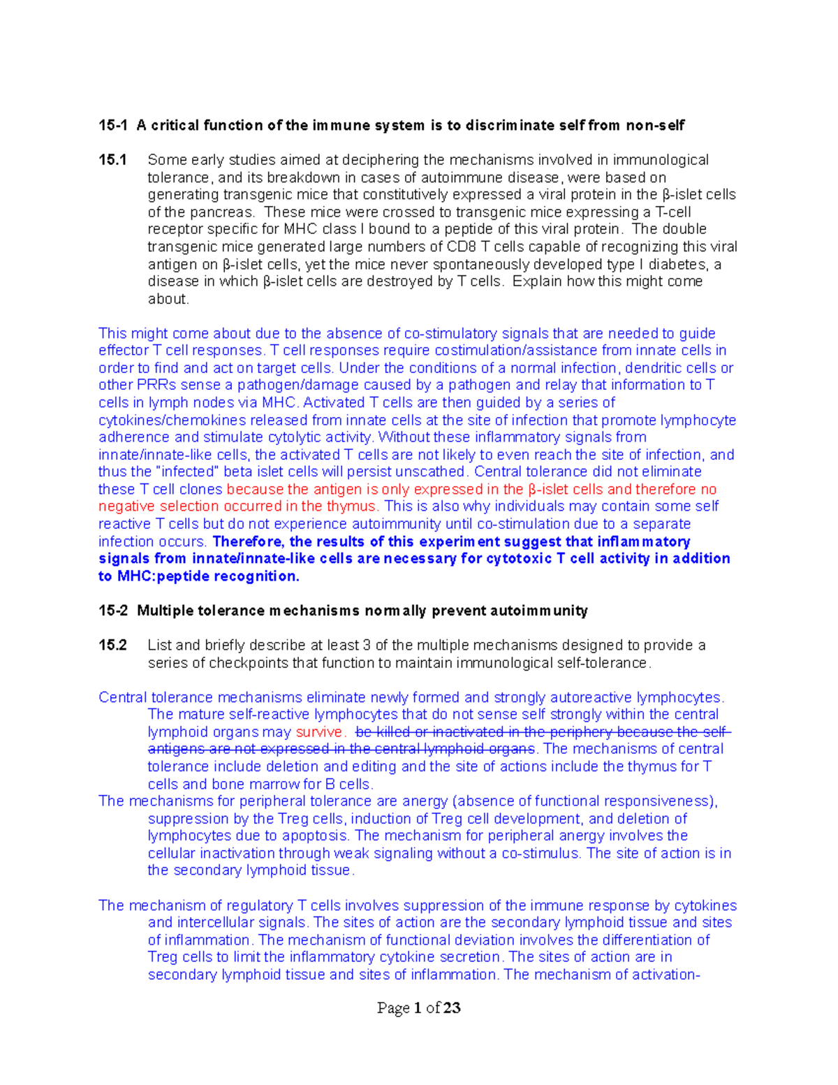 Immunology ch 15 pq - 15-1 A critical function of the immune system is ...