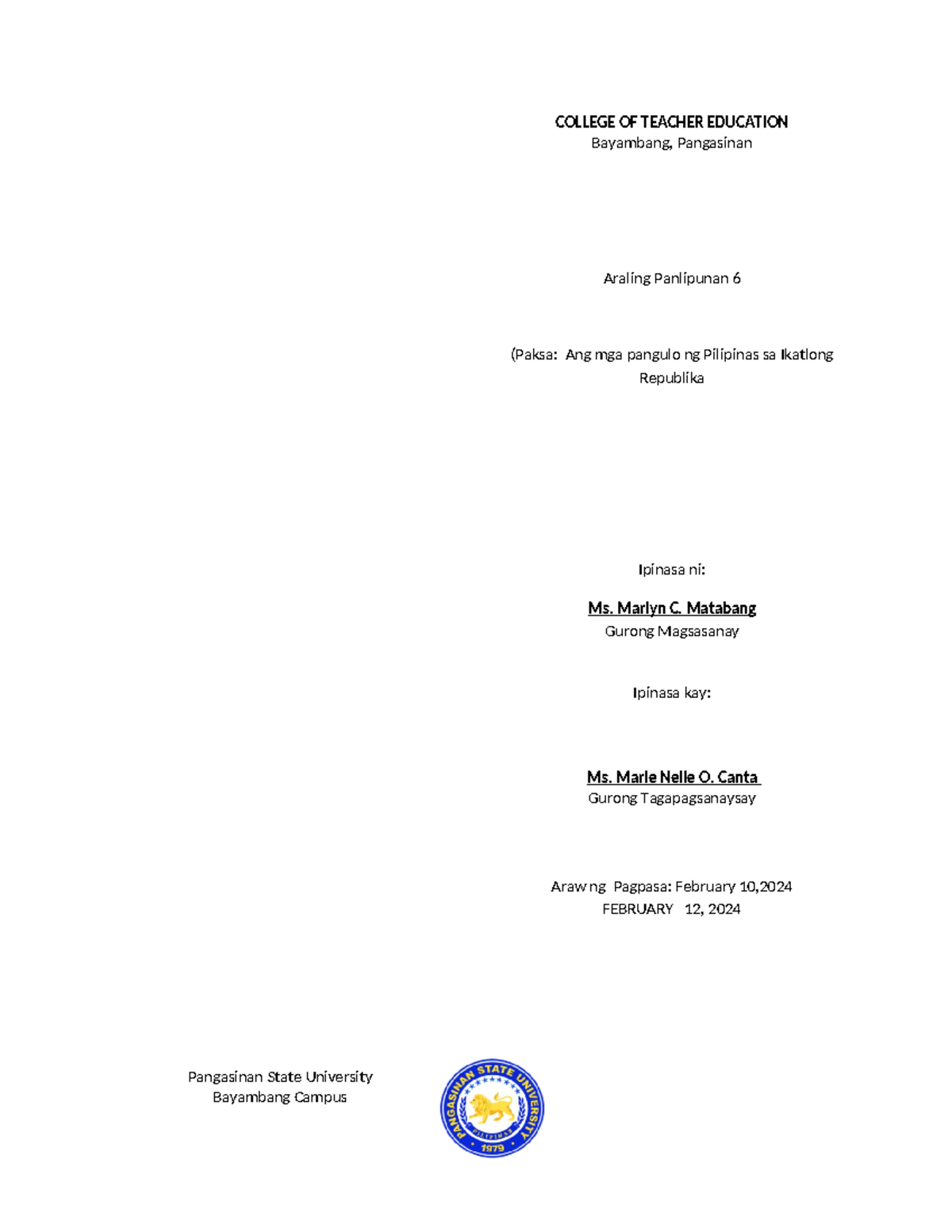 Filipino-dlp - for teaching - Pangasinan State University Bayambang ...