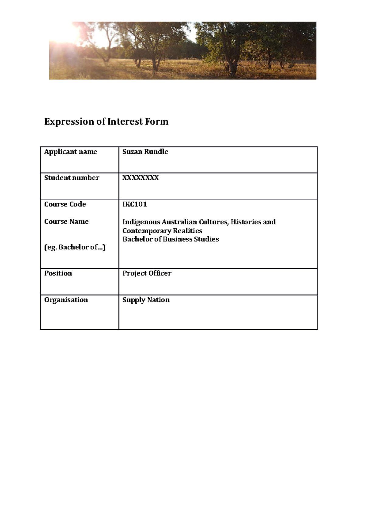 IKC101 A4 Submit Stu Doco - Expression of Interest Form Applicant name ...