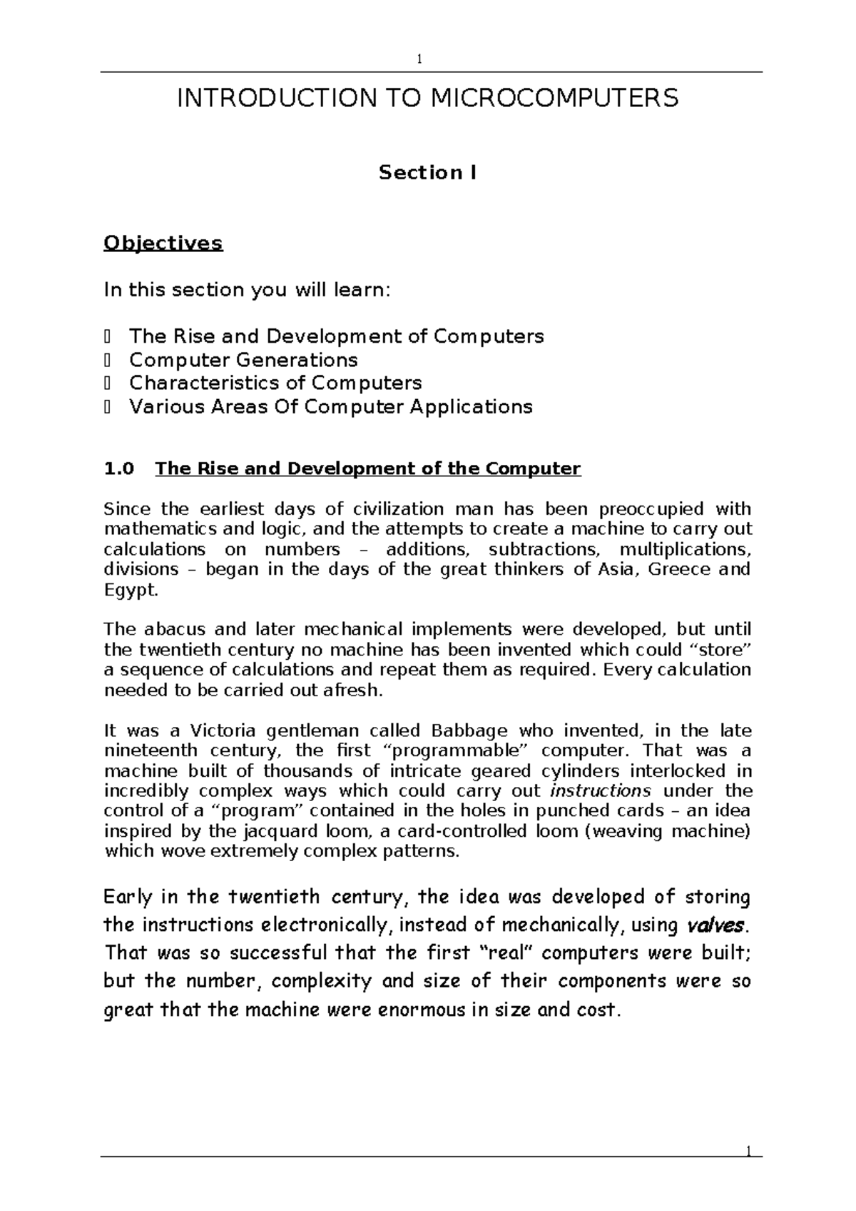 4 5976400181535443082- INTRODUCTION TO MICROCOMPUTERS Section I ...