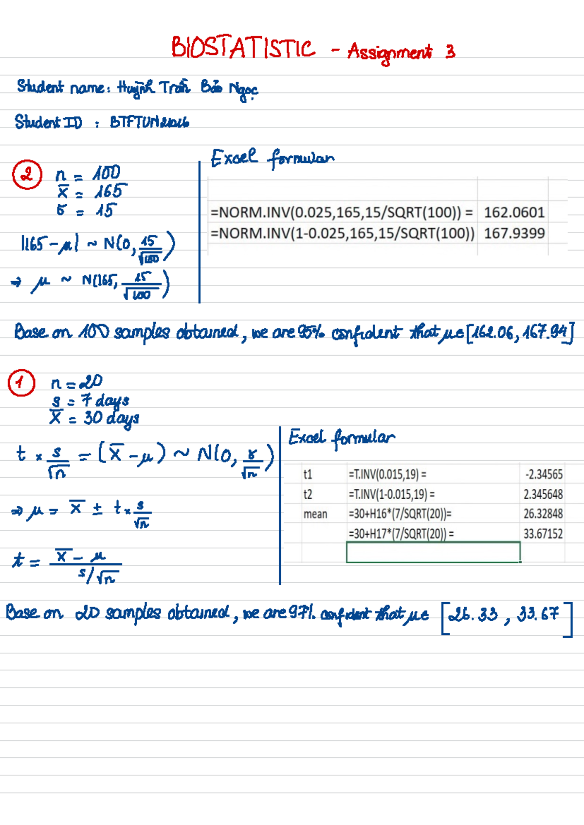 Biostat-Assignment 3- Btftun 21016-Huynh Tran Bao Ngoc - BIOSTATISTIC - Assignment 3 Student ...