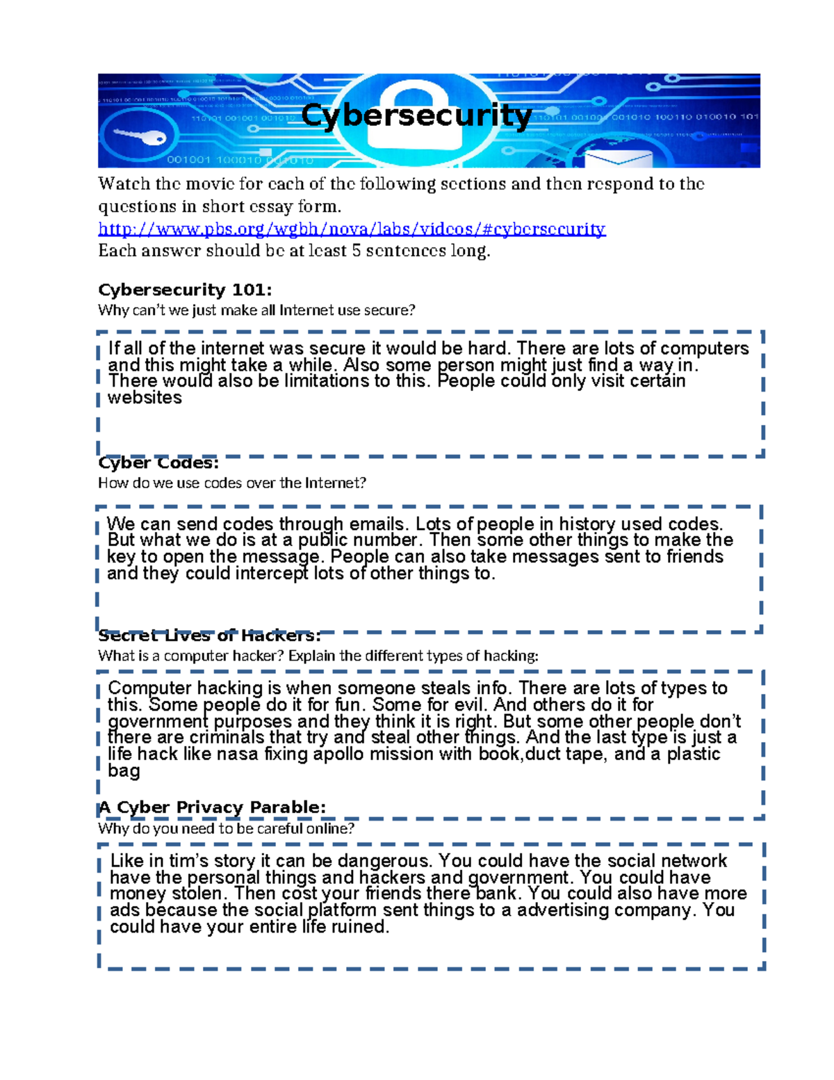 Copy of 1 cybersecurity ws - Cybersecurity Watch the movie for each of ...