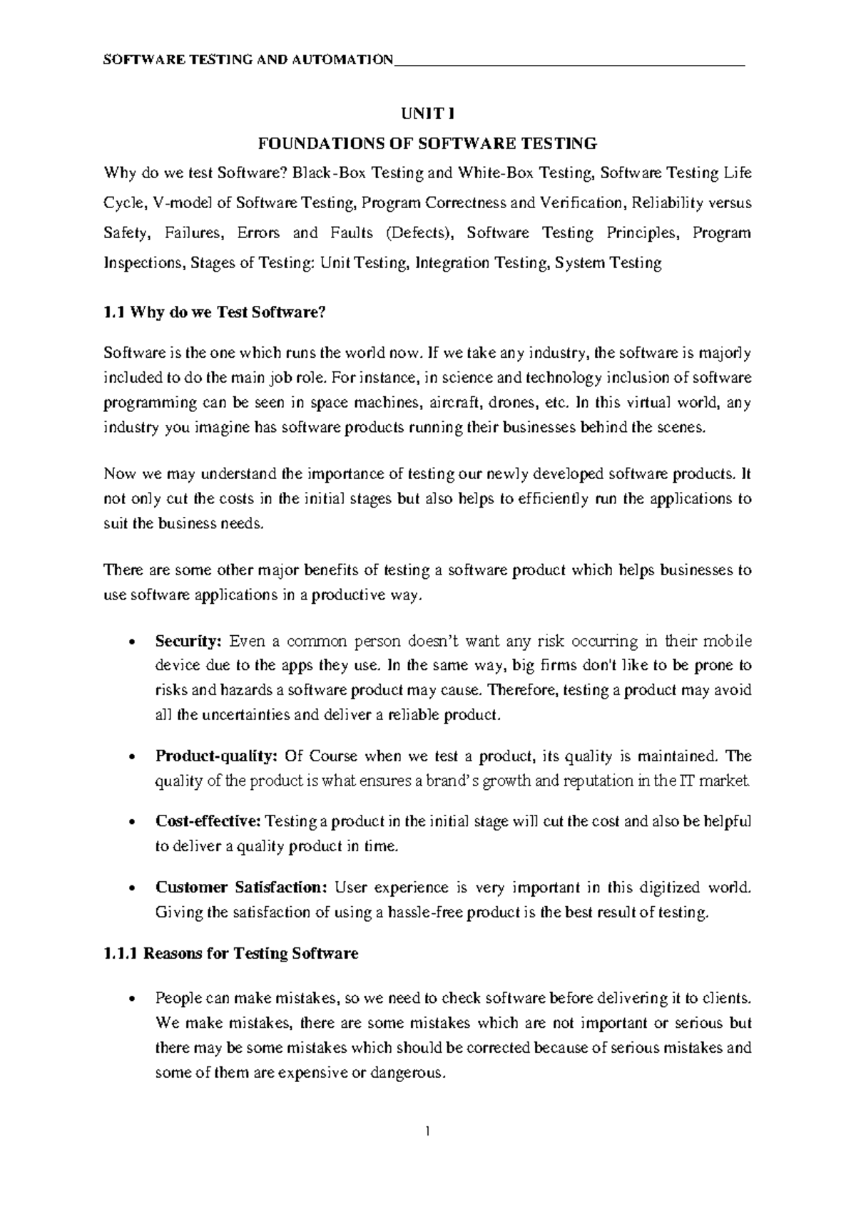 STA Book-12-60 - wwef - UNIT I FOUNDATIONS OF SOFTWARE TESTING Why do ...