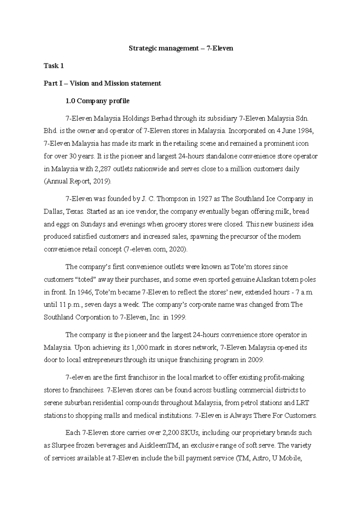 Strategic management - Assignment task given to students as part of ...