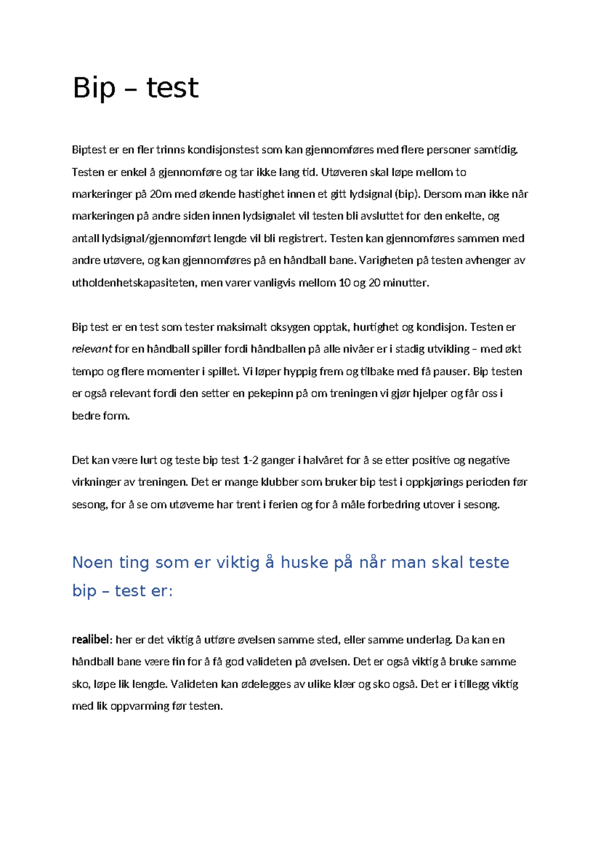 Bip test oppgave - Bip – test Biptest er en fler trinns kondisjonstest ...