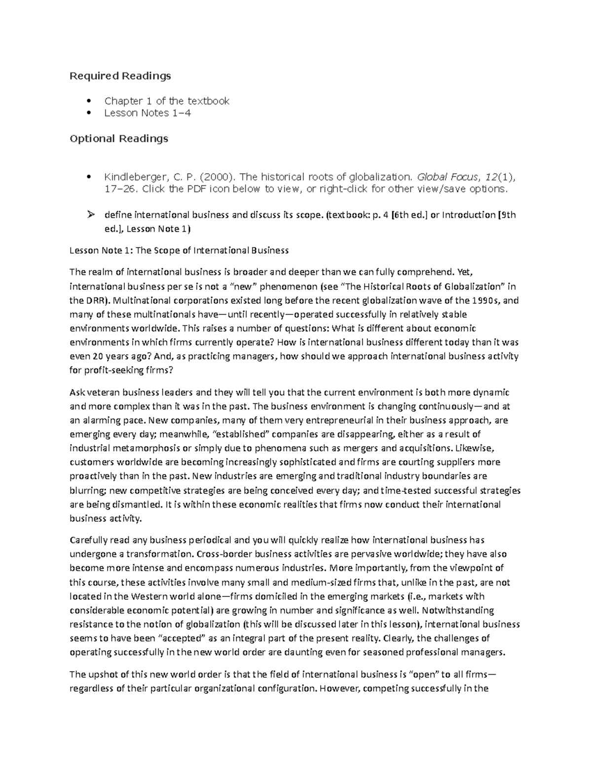 Week 1 Globalization - notes - Required Readings Chapter 1 of the ...