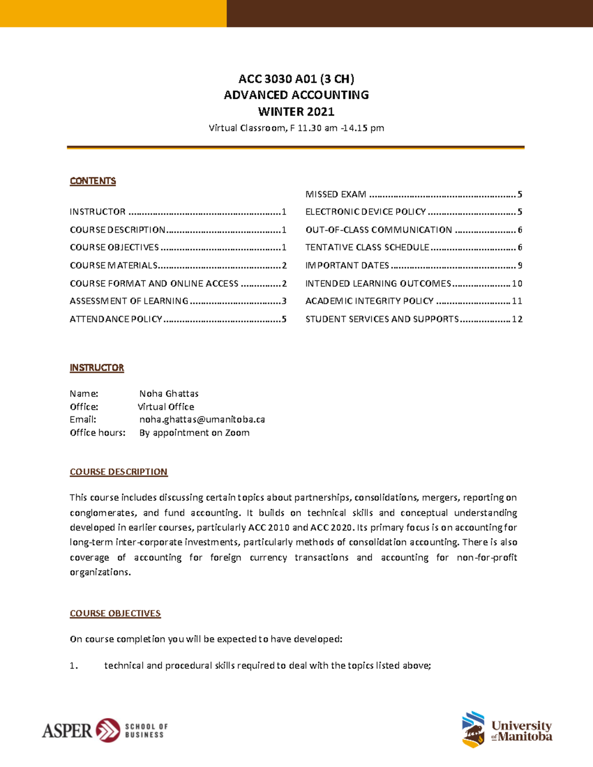 ADVANCED ACCOUNTING WINTER 2021 Virtual - ACC 3030 A01 (3 CH) ADVANCED ...