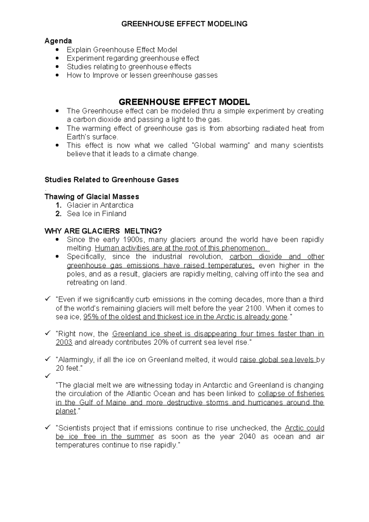 Greenhouse Effect Modeling - GREENHOUSE EFFECT MODELING Agenda Explain ...