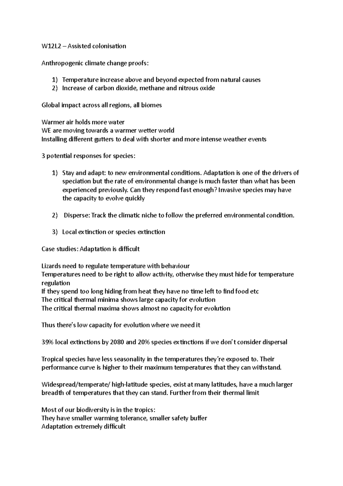 W12L2 - Assisted Colonisation - W12L2 – Assisted colonisation ...