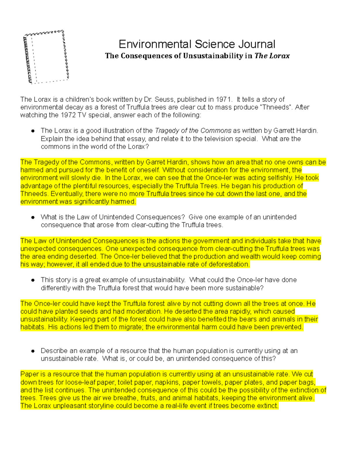 APES- Journal - Activity to introduce environmental science by ...