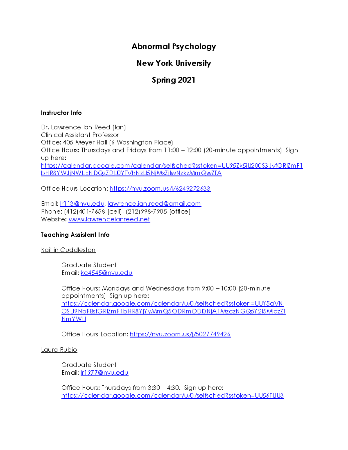 Abnormal Psychology Syllabus - Spring 2021 - Abnormal Psychology New ...
