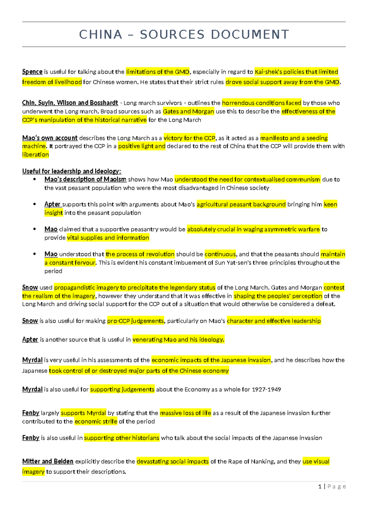 # China Sources Document - CHINA – SOURCES DOCUMENT Spence is useful ...