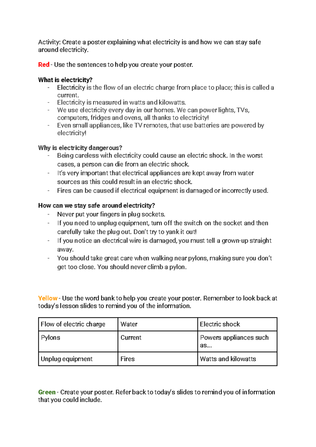 Year 4 Summer 2 Week 9 Science Lesson 1 Work - Activity: Create a ...