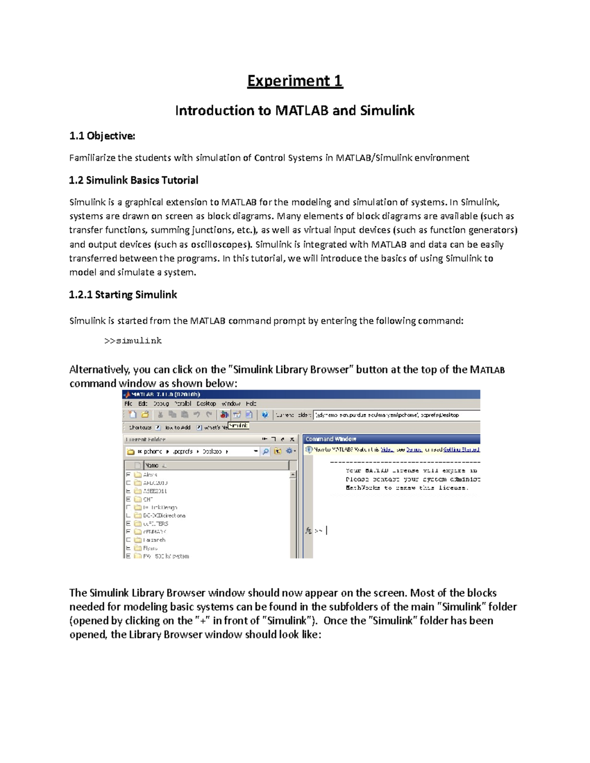 Experiment 1 - In Simulink, systems are drawn on screen as block diagrams. Many elements of ...