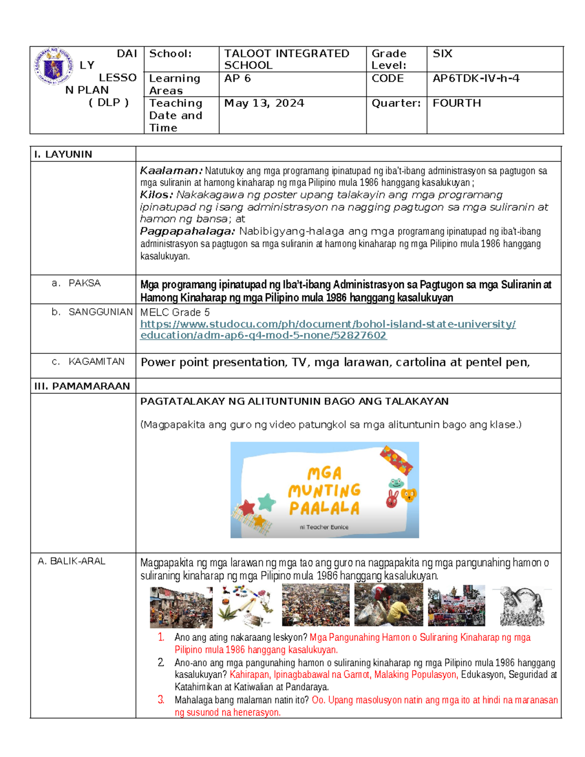 AP 6 LP - sample interactive lesson plan for AP 6. - DAI LY LESSO N ...