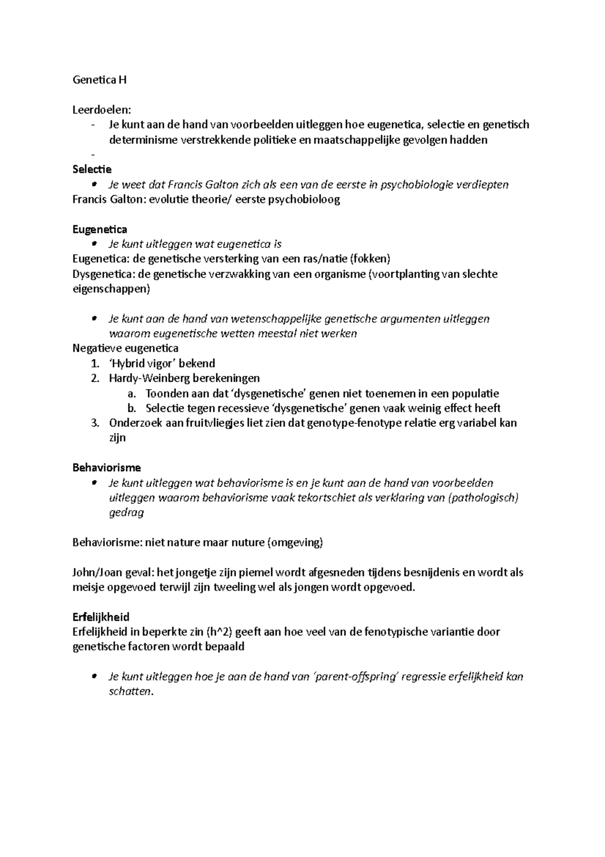 Genetica H1 - Genetica H Leerdoelen: - Je kunt aan de hand van voorbeelden uitleggen hoe ...