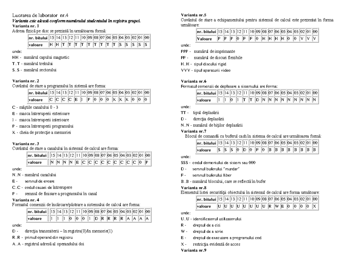LL3_itemi.pdf la programare lectie practica si de invatare - Lucrarea de laborator nr. Varianta ...