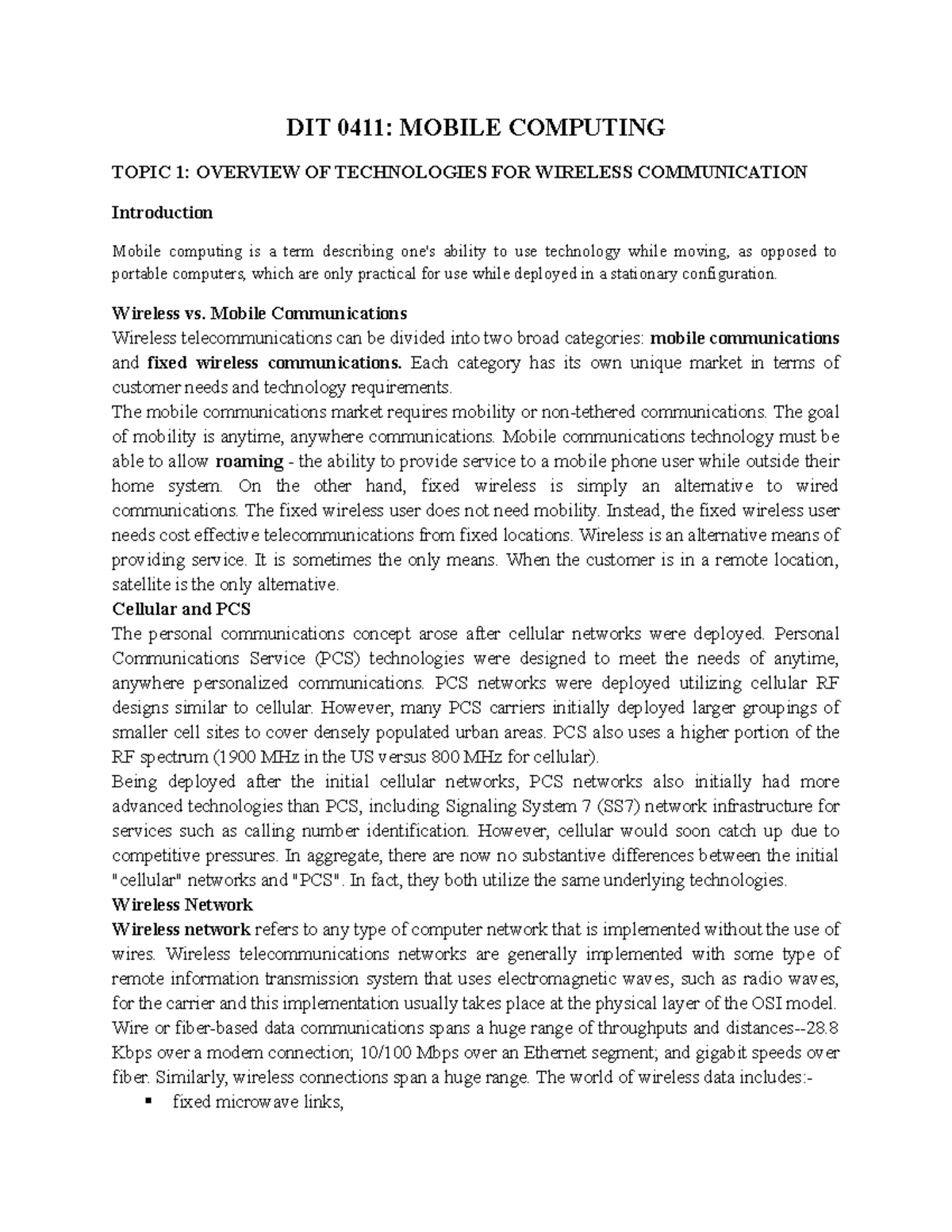 DIT 0411 Mobile Computing Notes-3 - DIT 0411: MOBILE COMPUTING TOPIC 1 ...