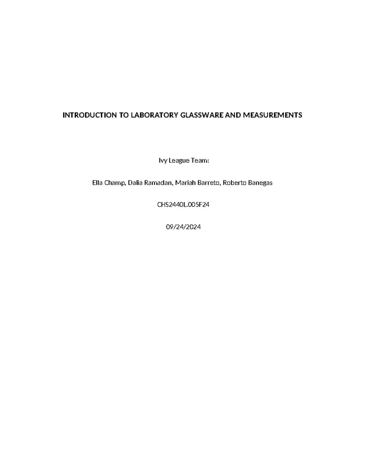 Pre-Lab Plan #1 - Introduction to Labratory Glassware and Measurements ...
