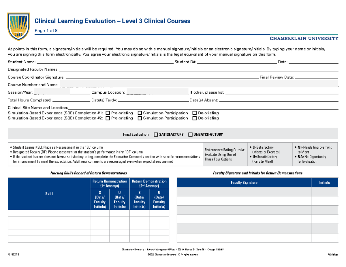 CLE Level 3 updated 10 - Notes - Page 1 of 8 Chamberlain University ...