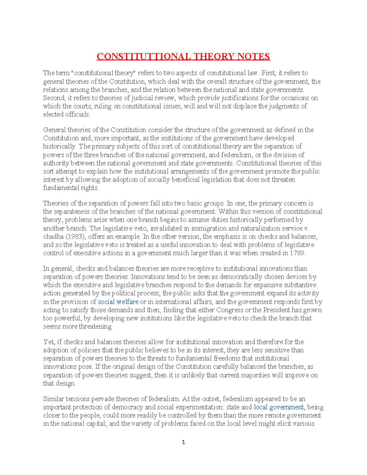 Constituttional Theory Notes- Foreign Notes-1 - CONSTITUTTIONAL THEORY ...