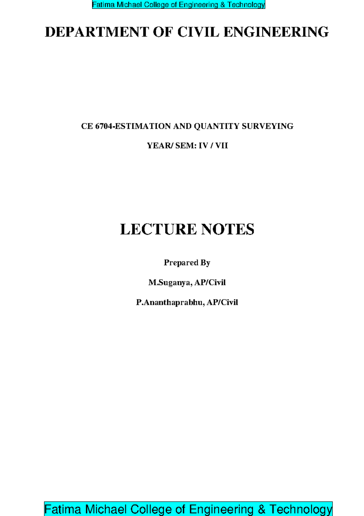 CE6704 uw - Fatima Michael College of Engineering Technology DEPARTMENT ...