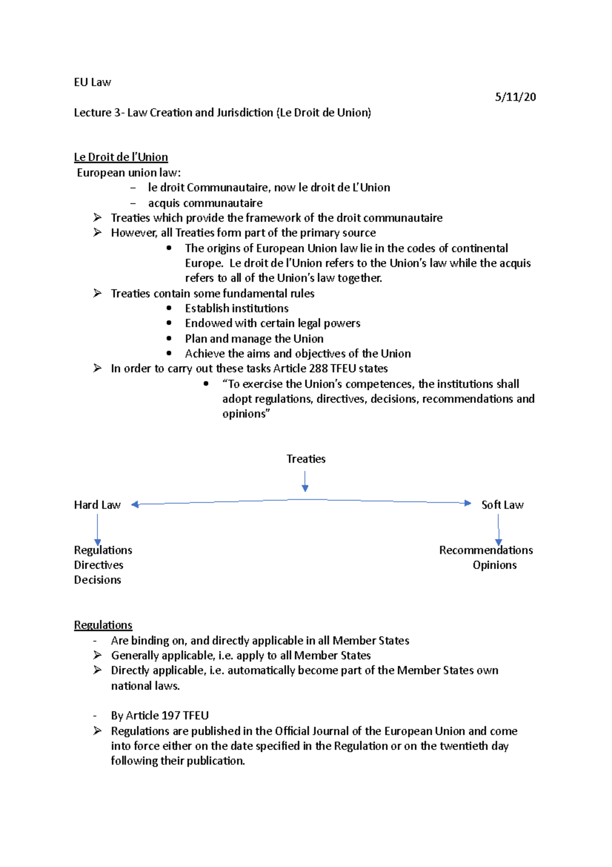 Lecture 3- Law Creation and Jurisdiction - EU Law 5/11/ Lecture 3- Law ...