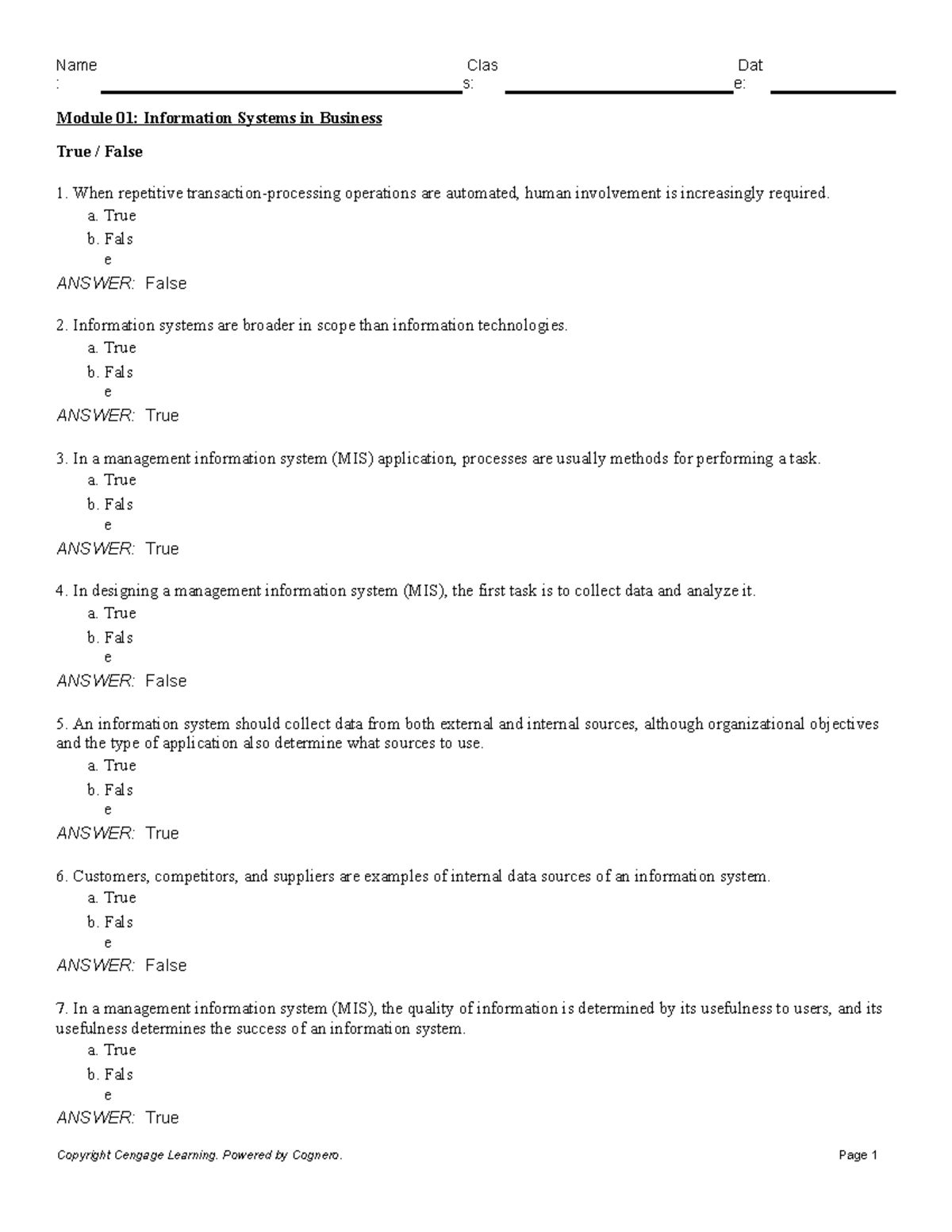 Module 01 Information Systems in Business - : s: e: Module 01 ...