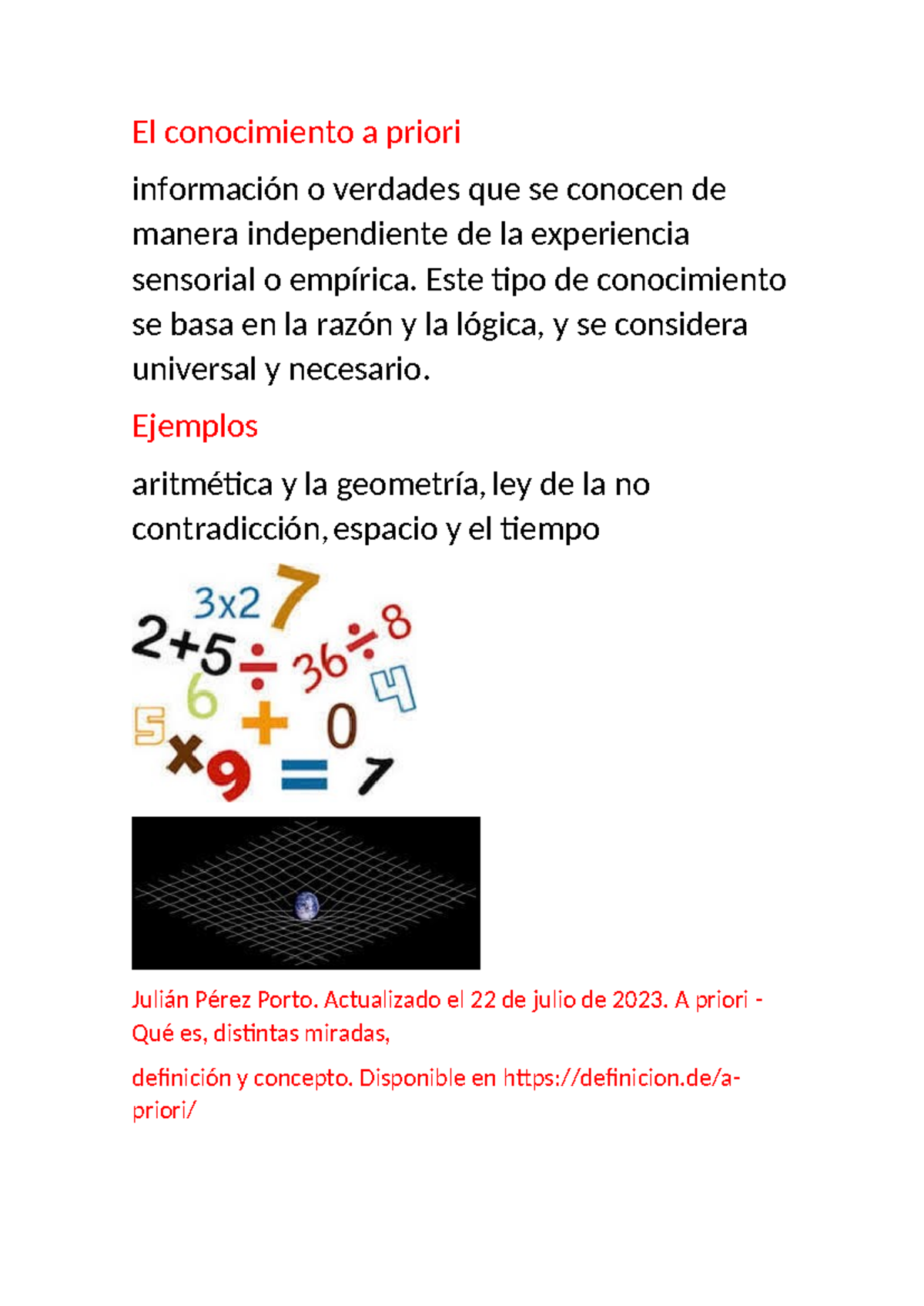 Priori y posteriori - ninguna - El conocimiento a priori información o ...