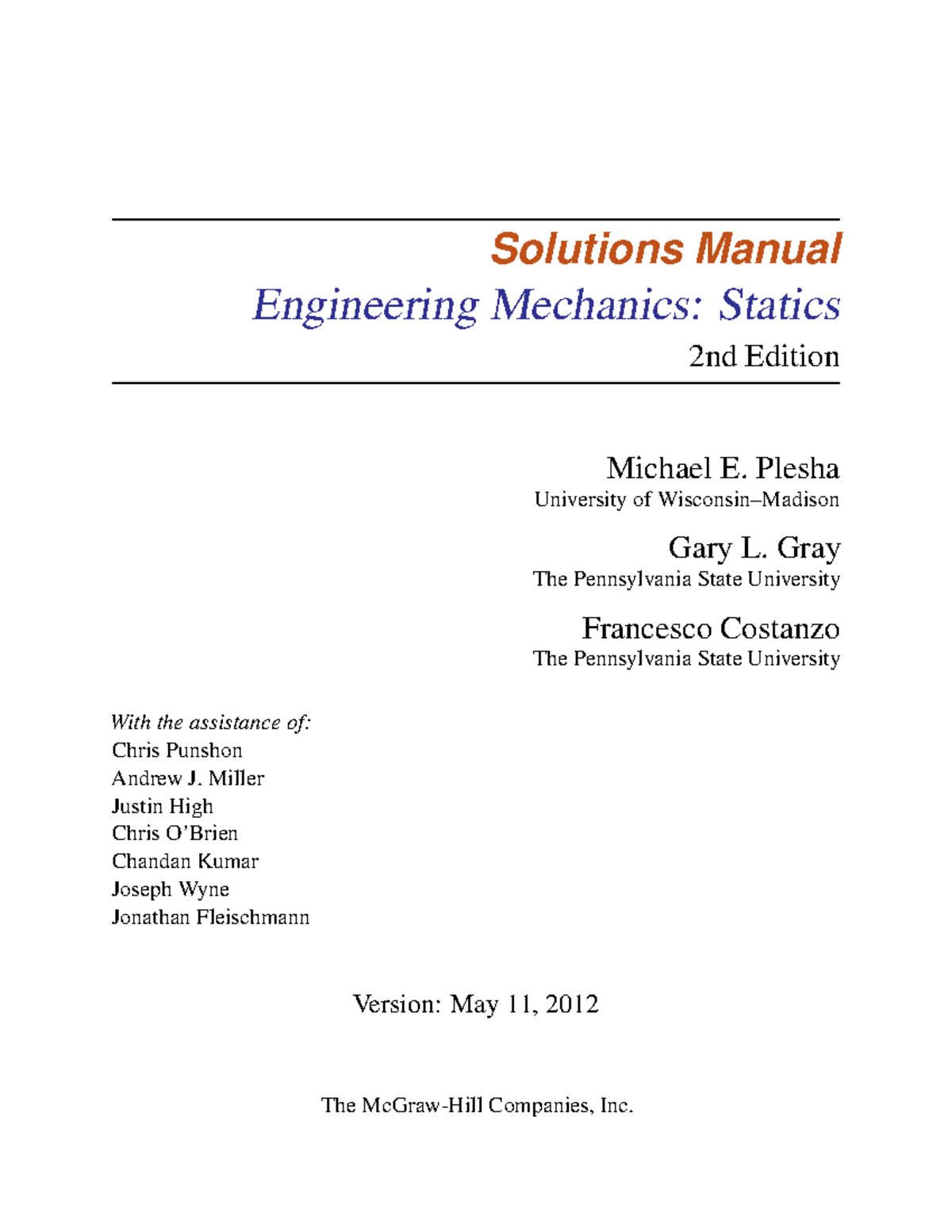 Statics 2e Solns Ch01 - book solutions - Solutions Manual Engineering ...