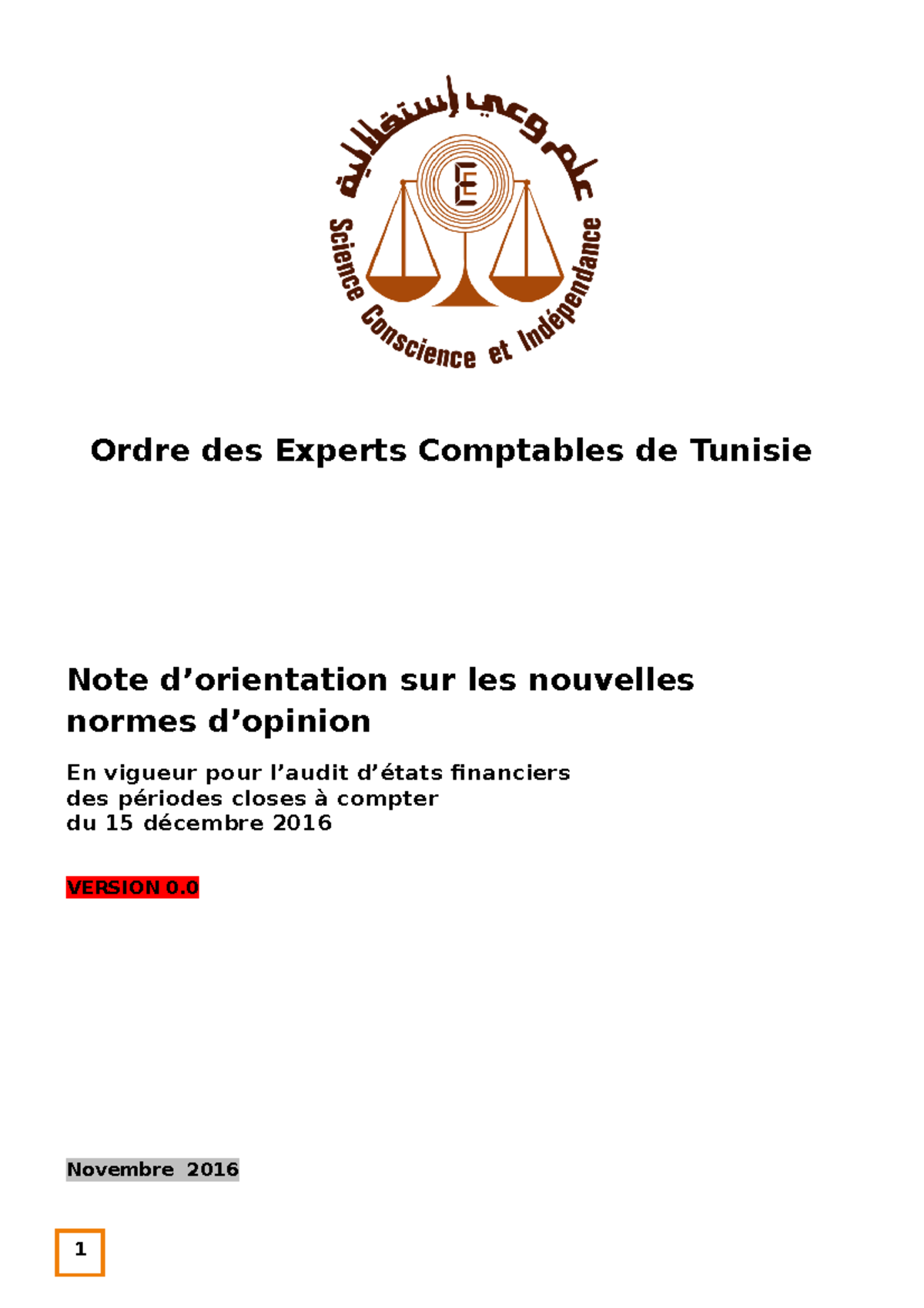 Cour rapport - Ordre des Experts Comptables de Tunisie Note d’orientation sur les nouvelles ...