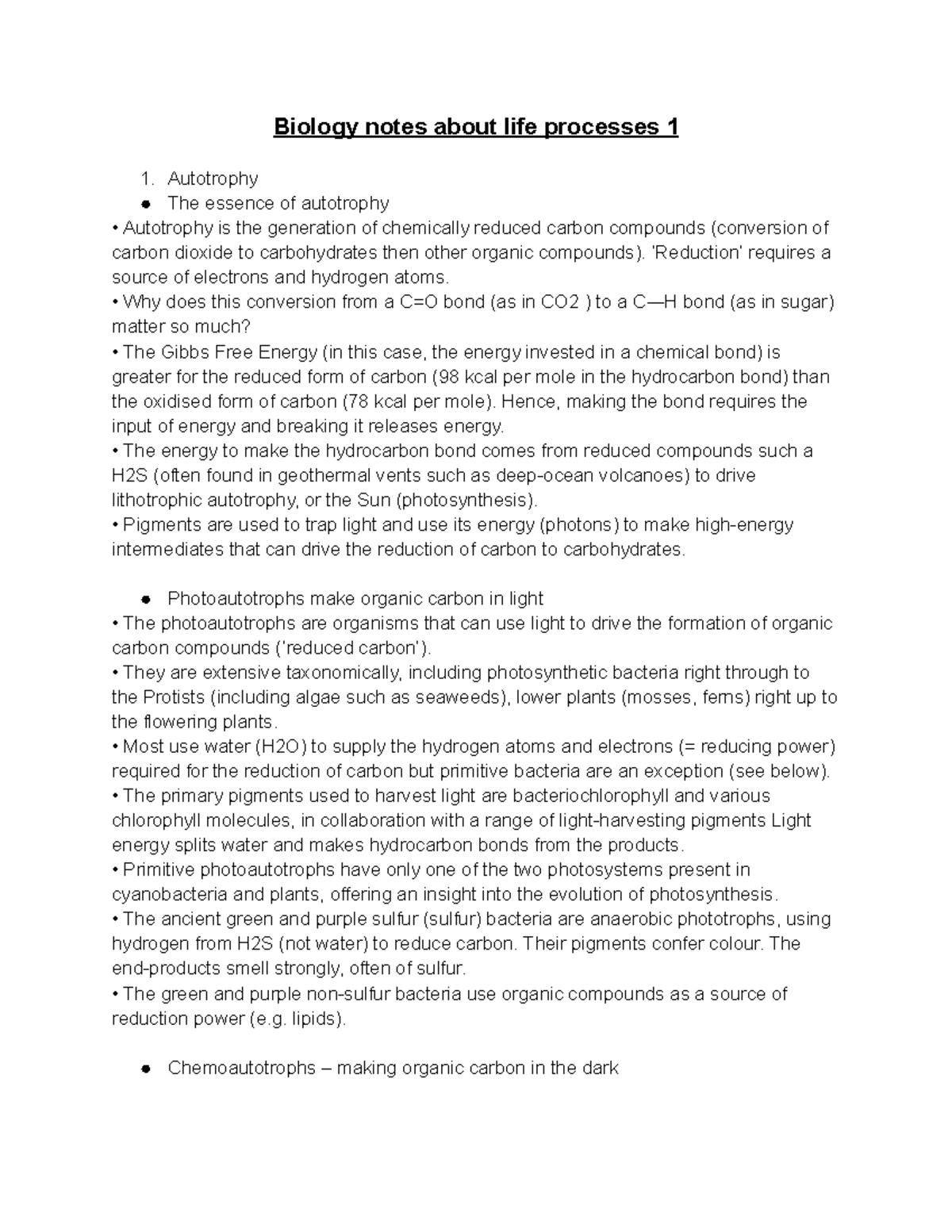 Biology notes about life processes 1 - 8Reduction9 requires a source of ...