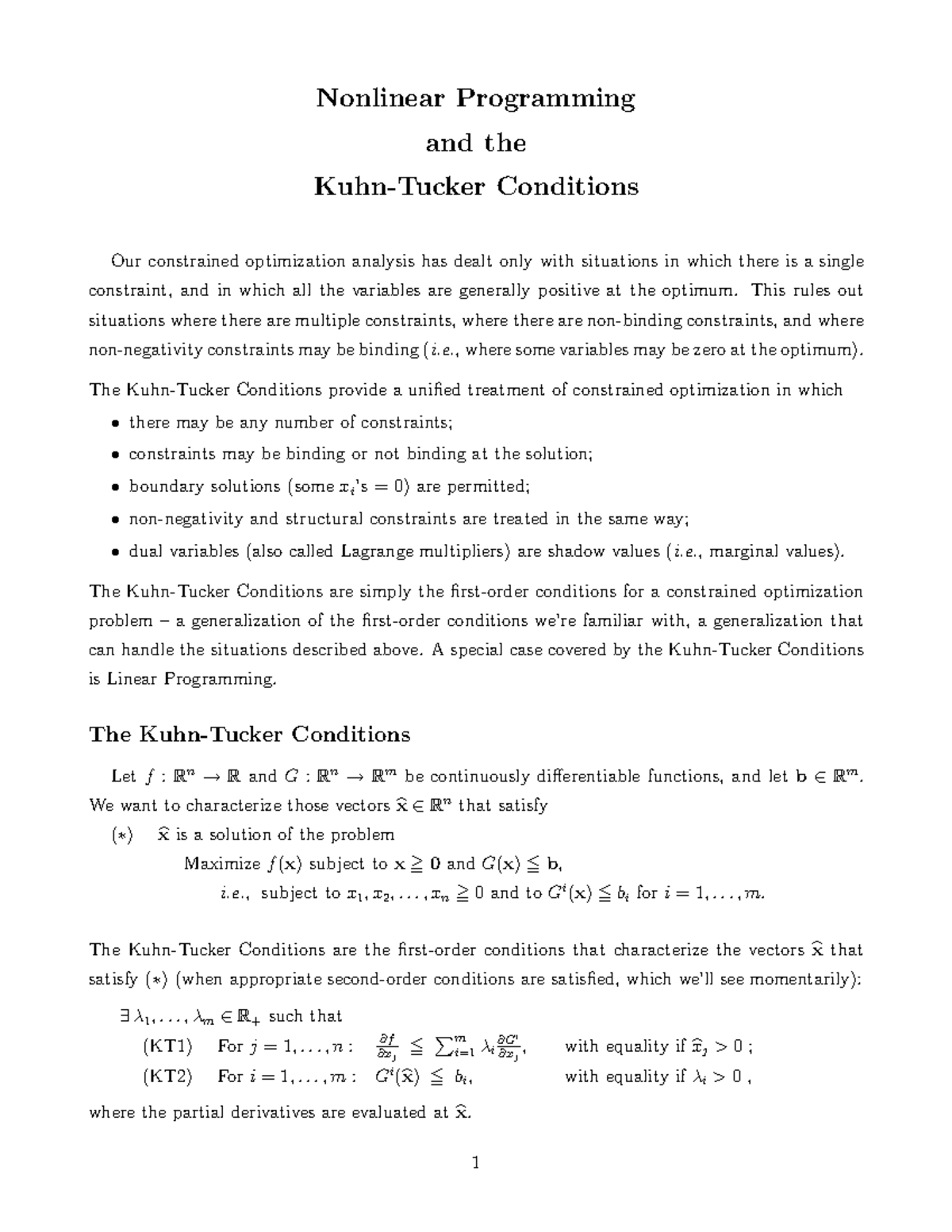 Lecture notes, lecture 24 - Nlp & kuhn tucker - Nonlinear Programming ...
