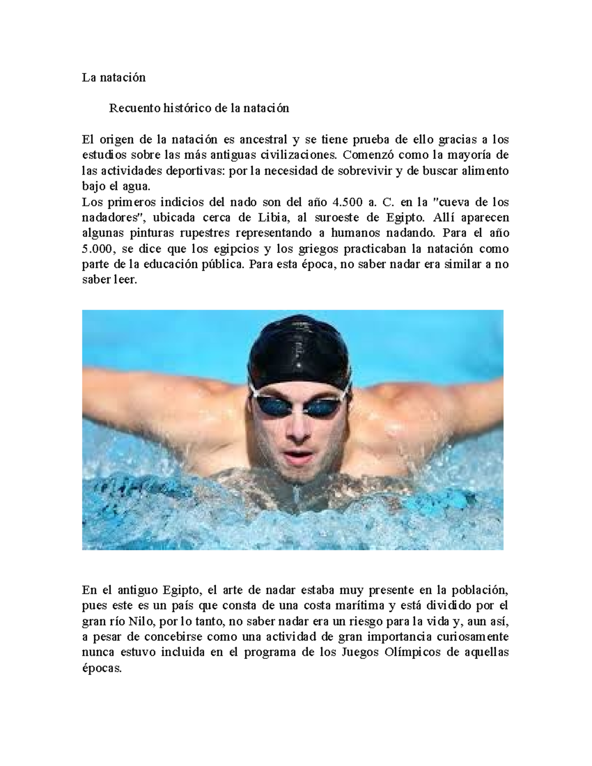 La natación - La natación Recuento histórico de la natación El origen ...