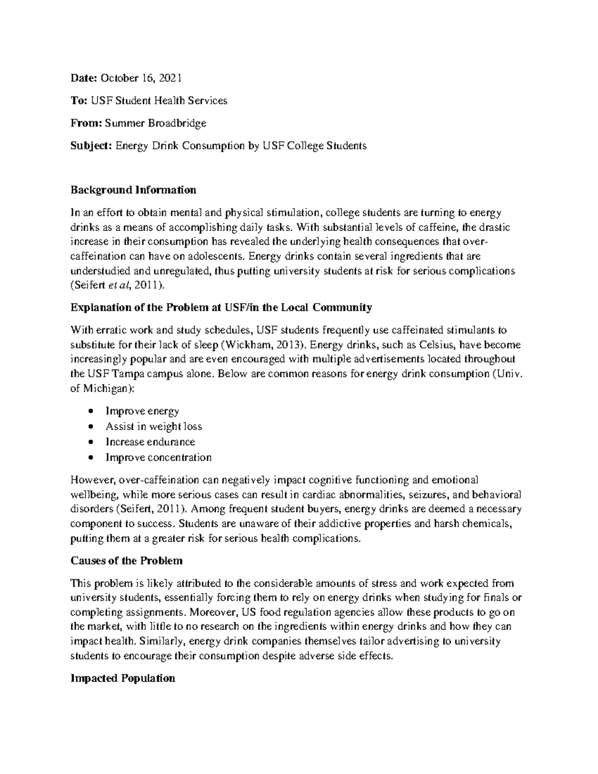 Research Summary Memo - Date: October 16, 2021 To: USF Student Health ...