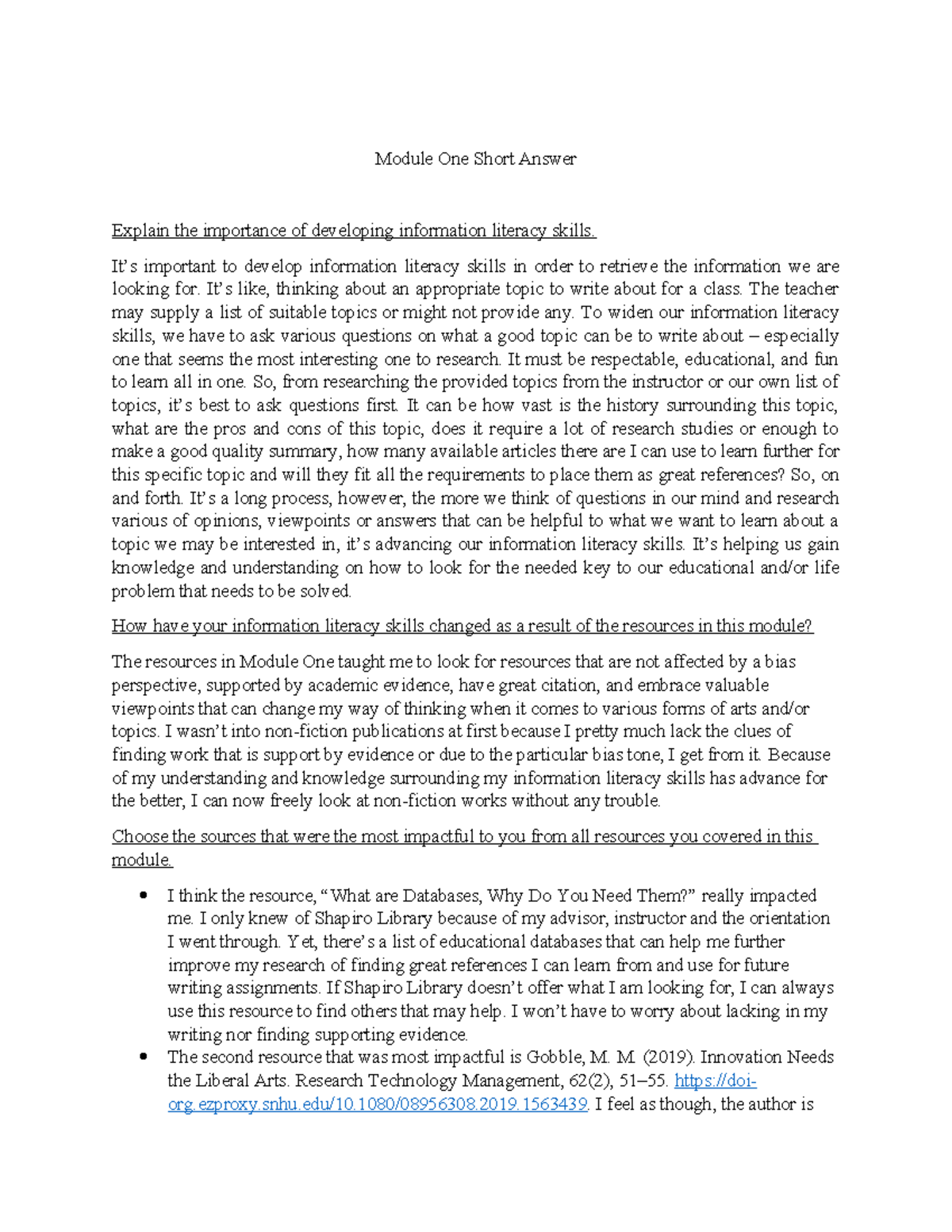 IDS 1-2 Short Answer - It's from IDS 100 - Liberal Arts - Module One ...