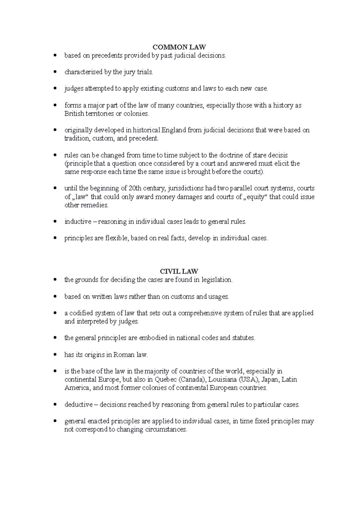Common law and continental law 3 - COMMON LAW based on precedents ...