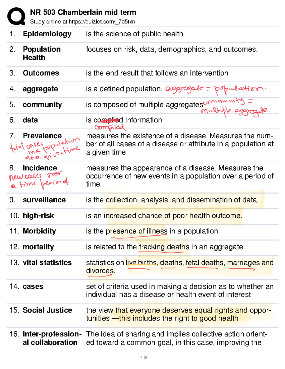 Nr 503 mid term - leson - Study online at quizlet/_7d5txn Epidemiology is the science of public ...
