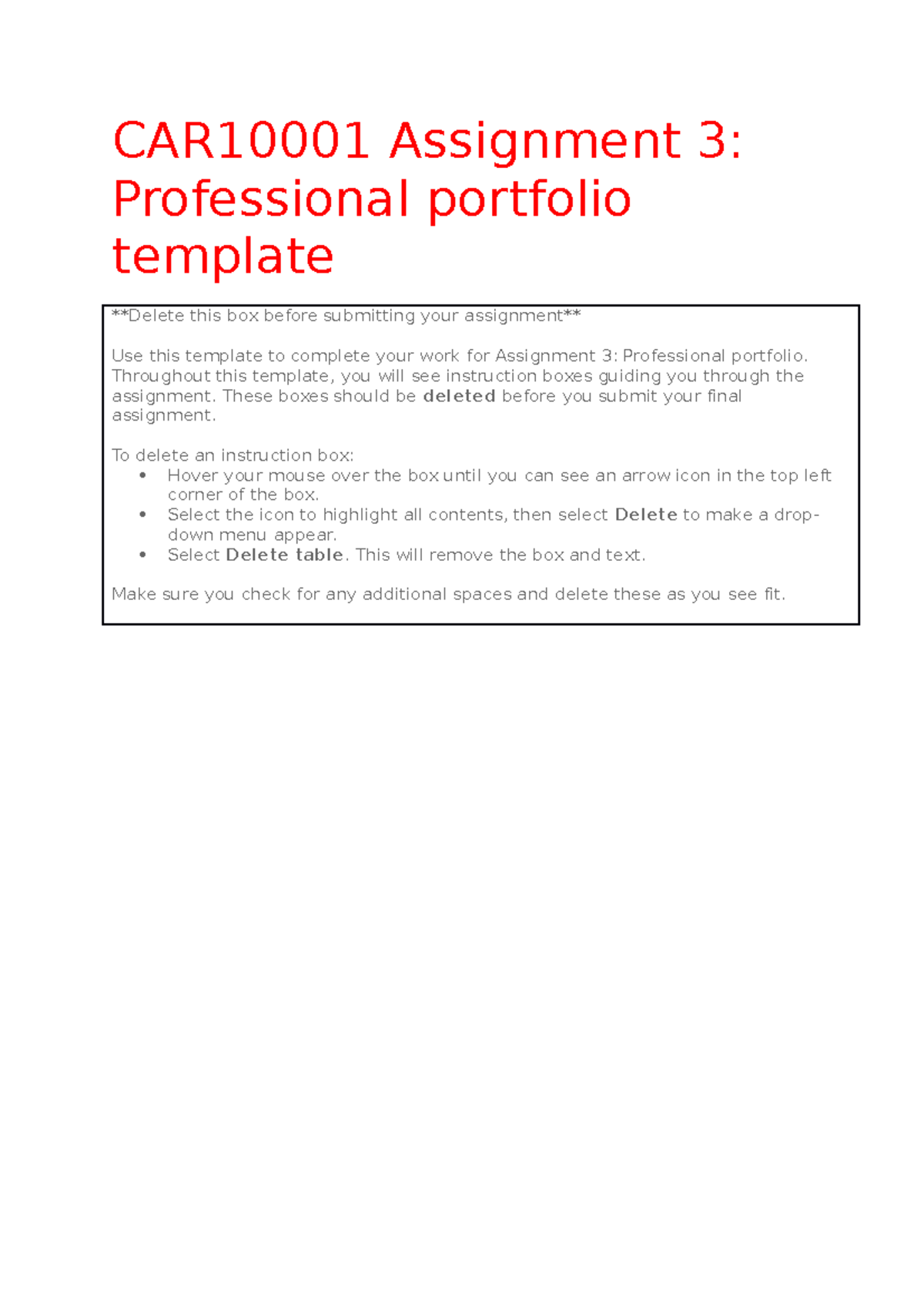 Assignment 3: Professional Portfolio Template - Studocu