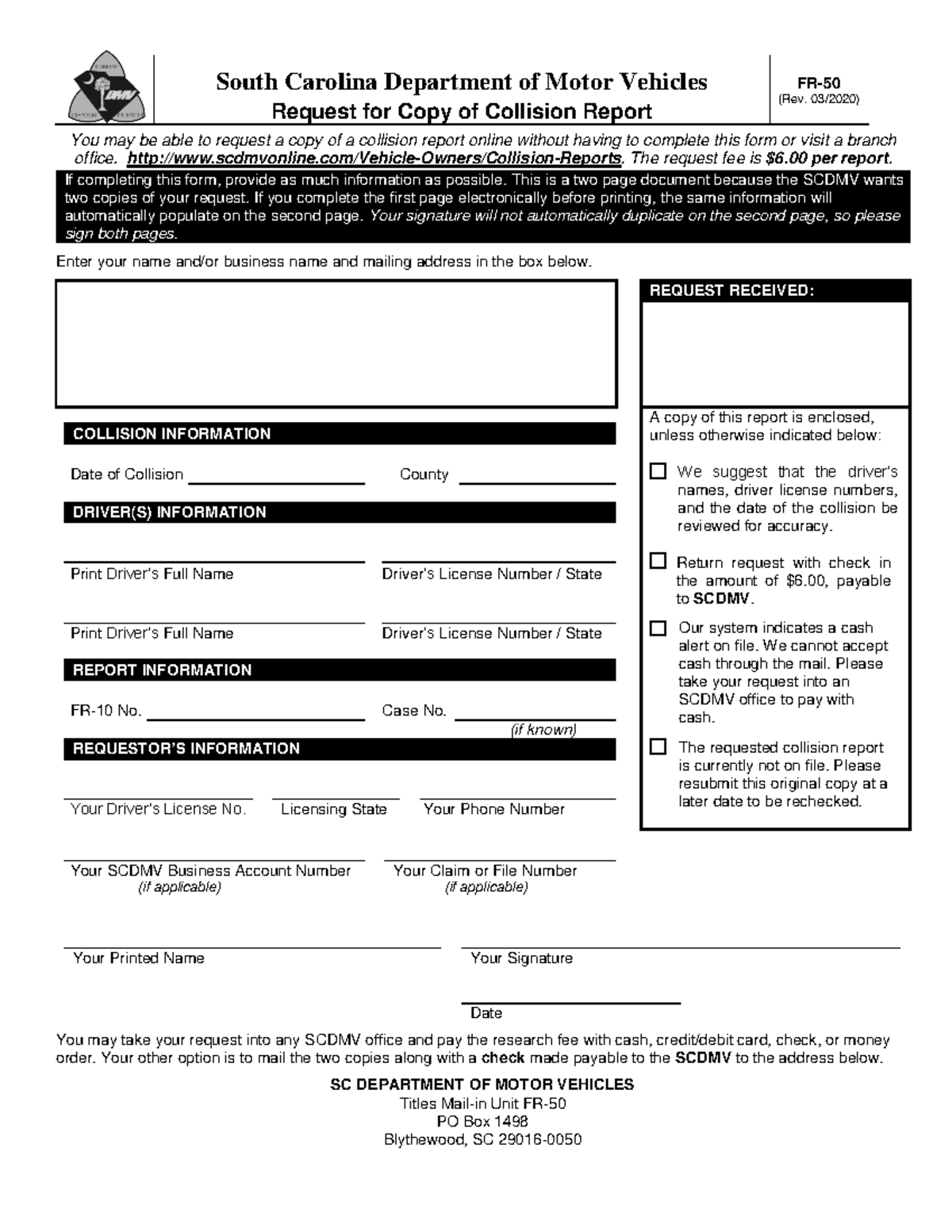 FR-50 - n/a - South Carolina Department of Motor Vehicles Request for ...