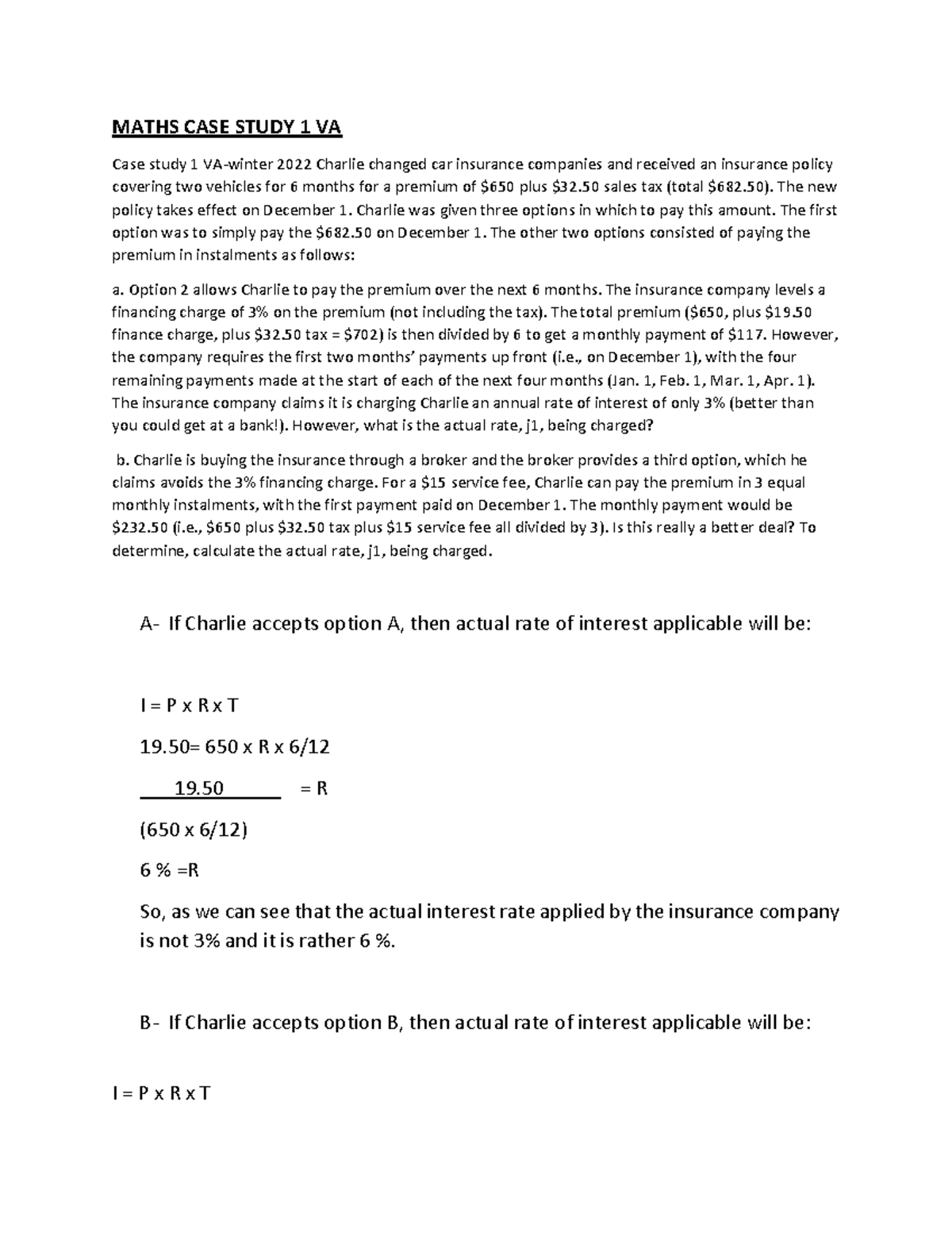 Maths CASE Study 1 VA - MATHS CASE STUDY 1 VA Case study 1 VA-winter ...