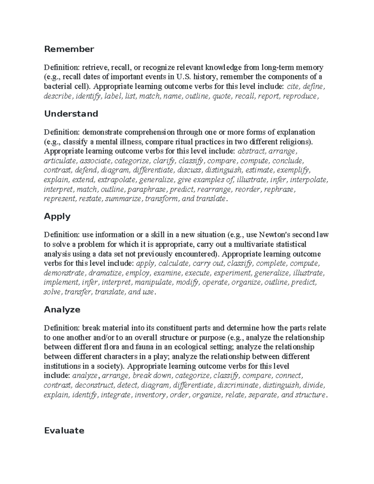 Cognitive - Remember Definition: retrieve, recall, or recognize ...